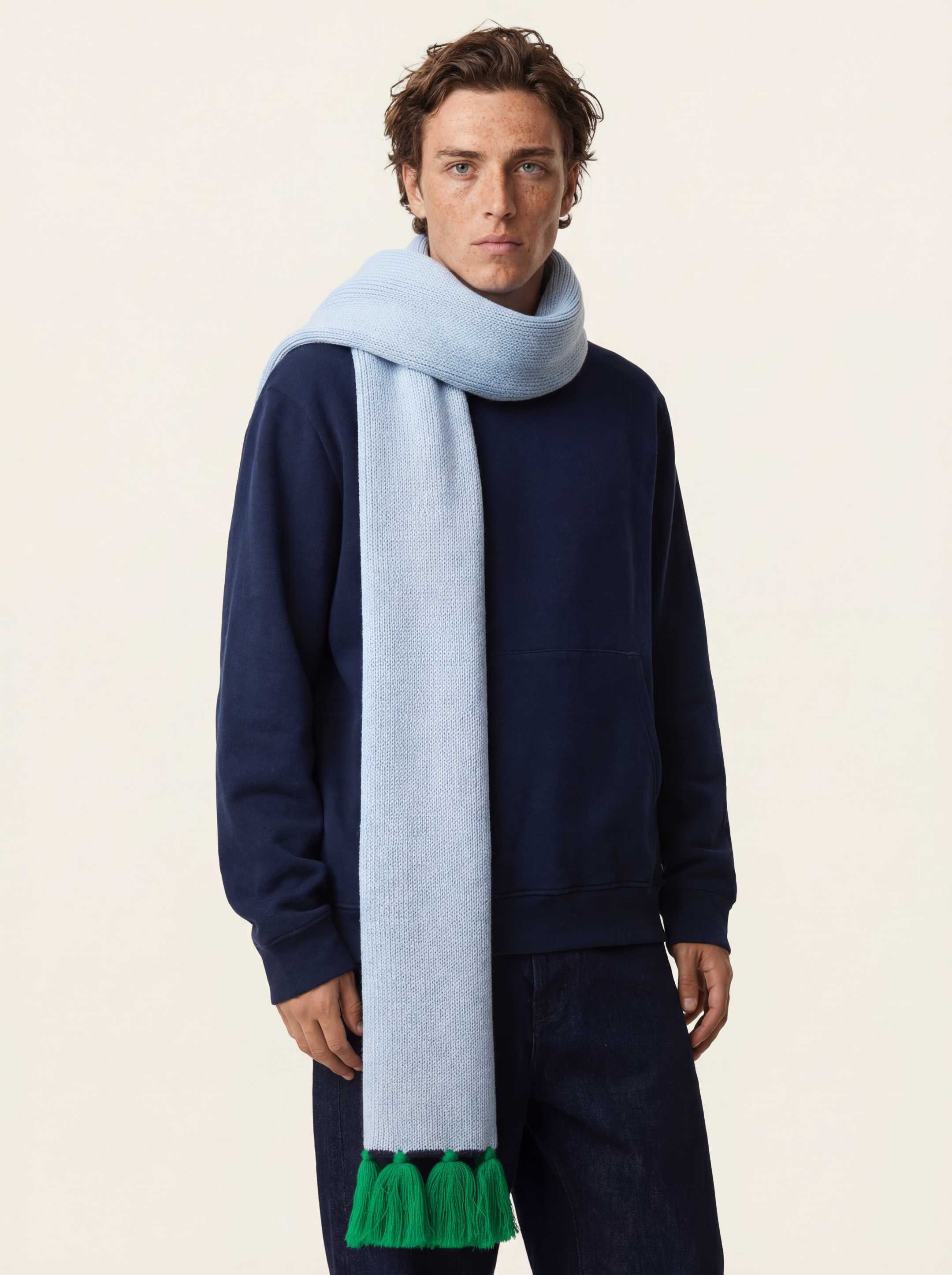 Cloud Blue - Merino Wool Tassel Trail Scarf | Sheep Inc.