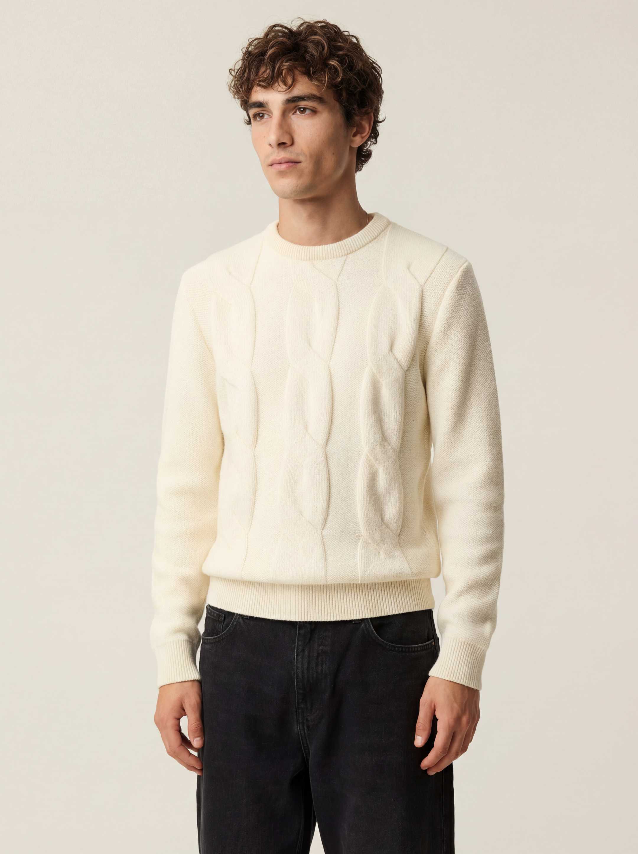 Raw White - Merino Wool Cable Knit Sweater | Sheep Inc.
